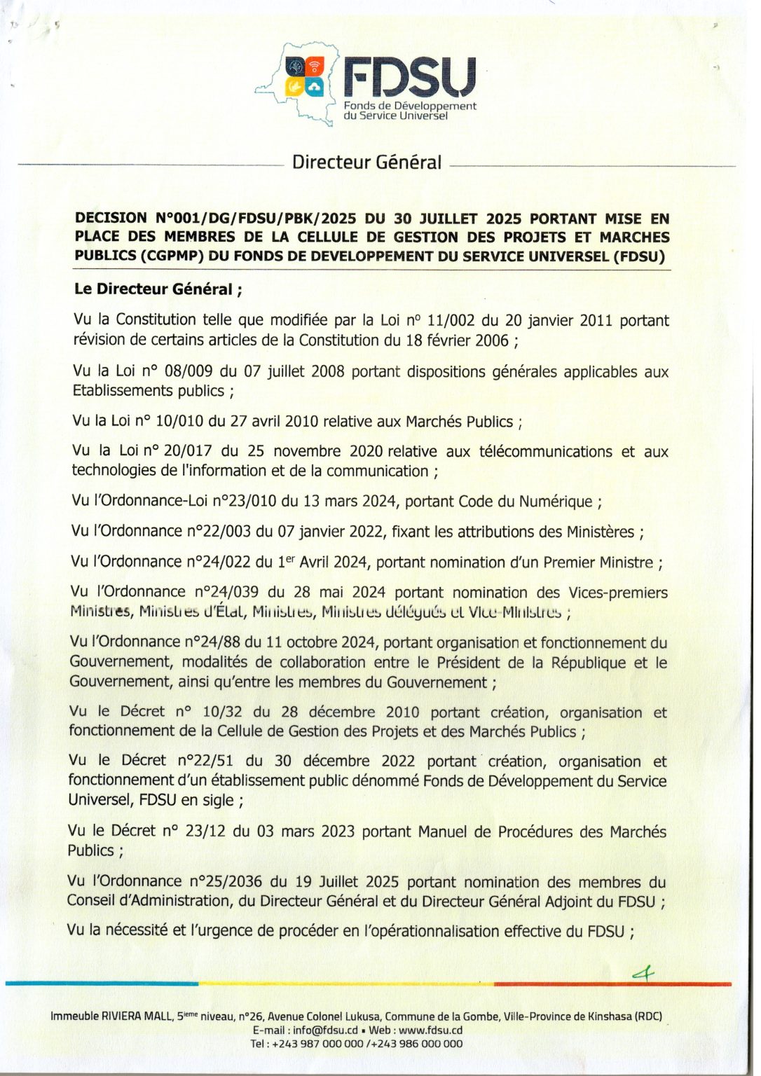 Décision portant mise en place des membres de la cellule de gestion des ...